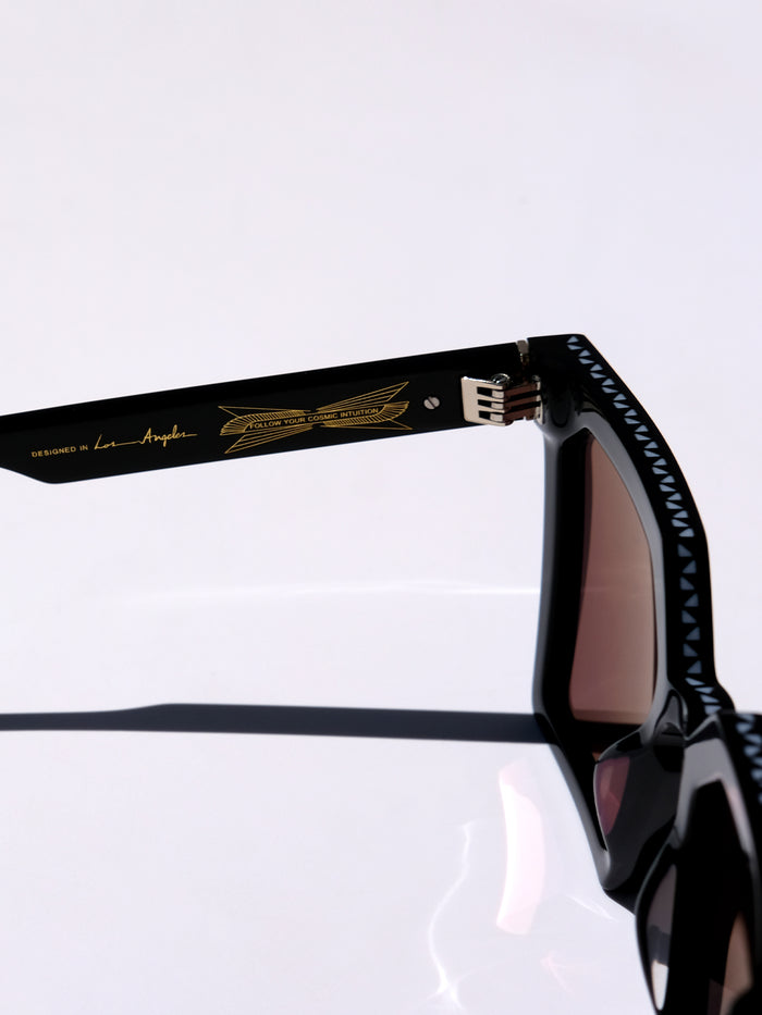 Double Down in Obsidian: Black Acetate Sunglasses with Olive Green Len