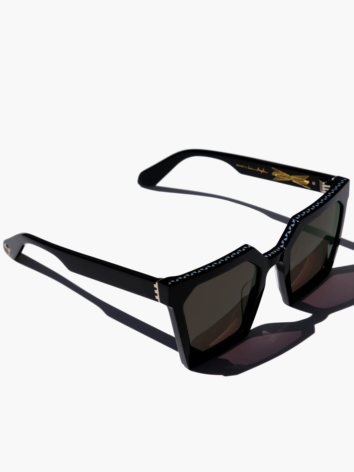Double Down in Obsidian: Black Acetate Sunglasses with Olive Green Len