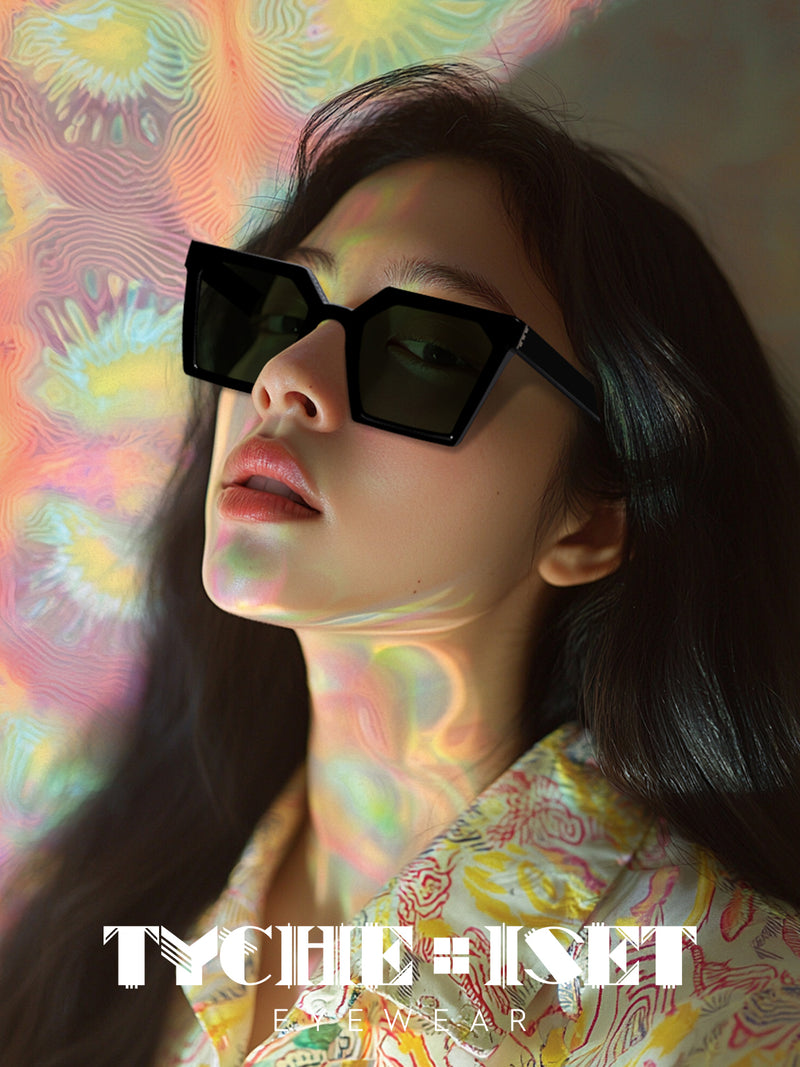 Double Down in Obsidian: Black Acetate Sunglasses with Olive Green Len